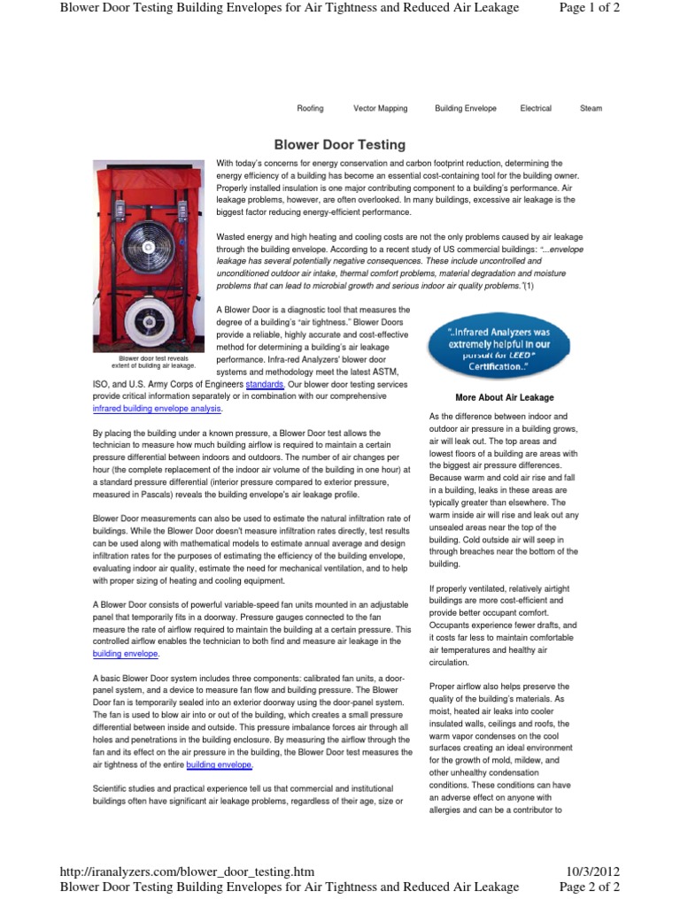 Blower Door Testing PDF | PDF | Mechanical Fan | Atmospheric Thermodynamics