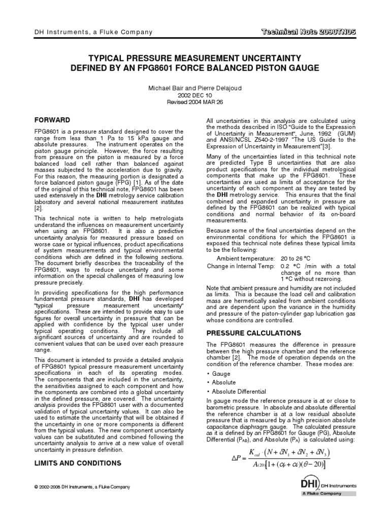 Typical Pressure Measurement Uncertainty Defined by An Fpg8601 Force ...