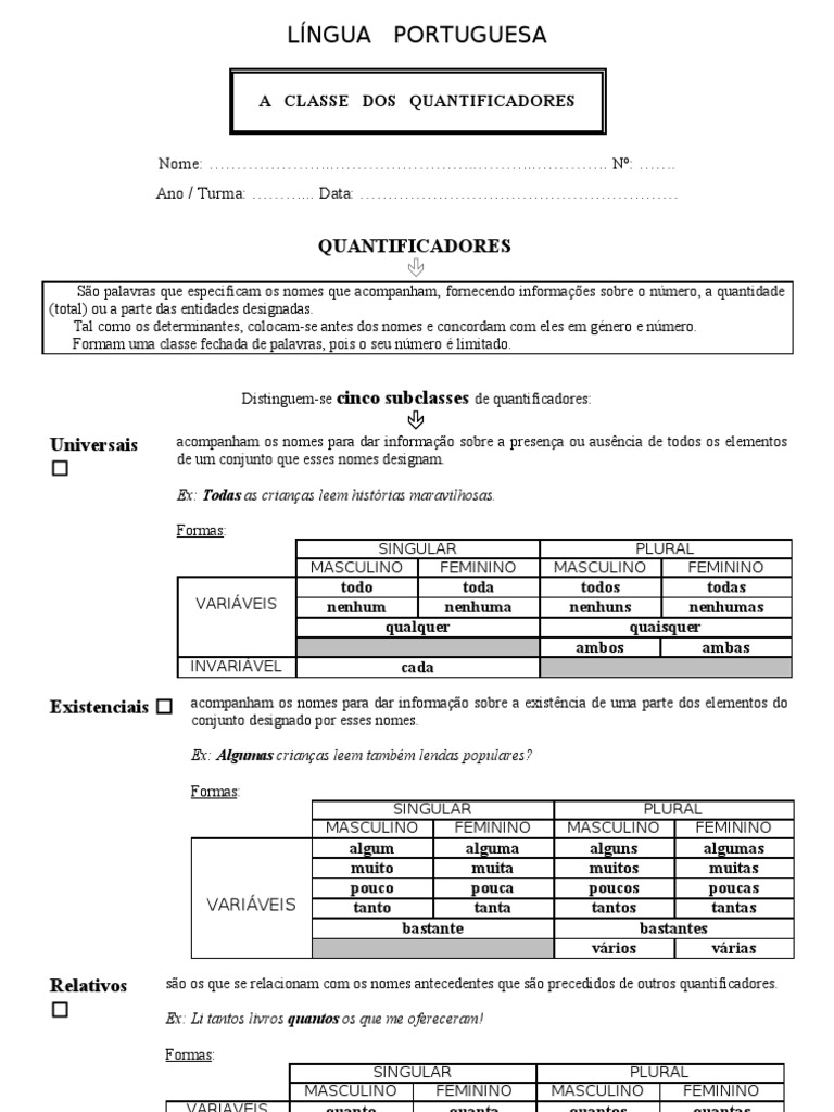 A CLASSE DOS QUANTIFICADORES - ficha de trabalho.doc