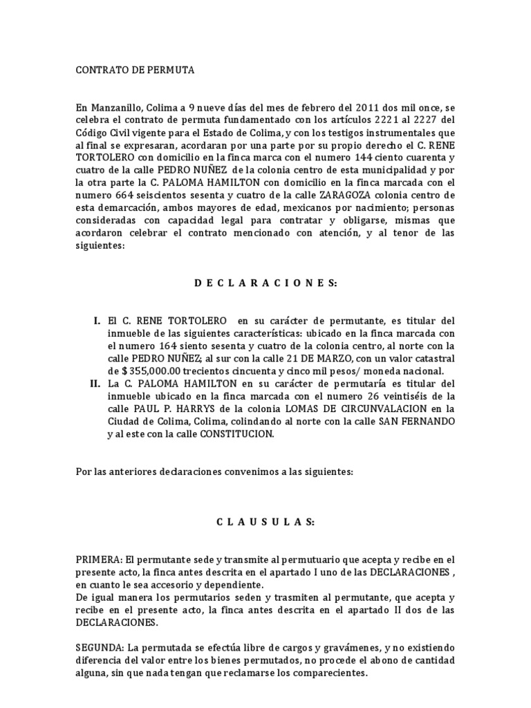 Contrato de Permuta | PDF | Gobierno