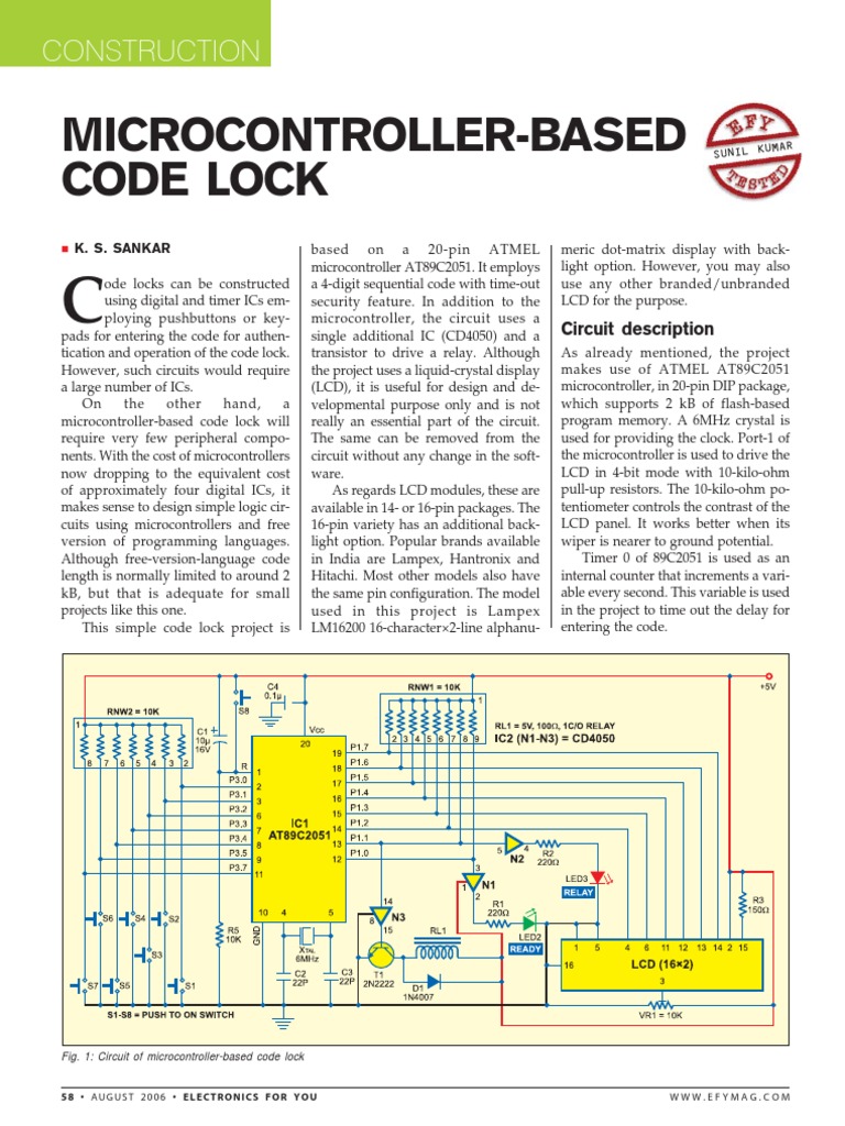 8051 Code Lock | Download Free PDF | Microcontroller | Integrated Circuit
