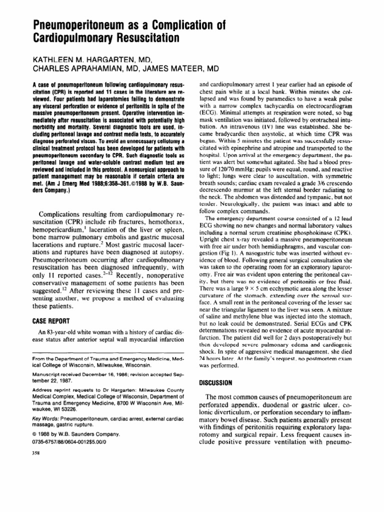 Pneumoperitoneum As A Complication of Cardiopulmonary Resuscitation ...