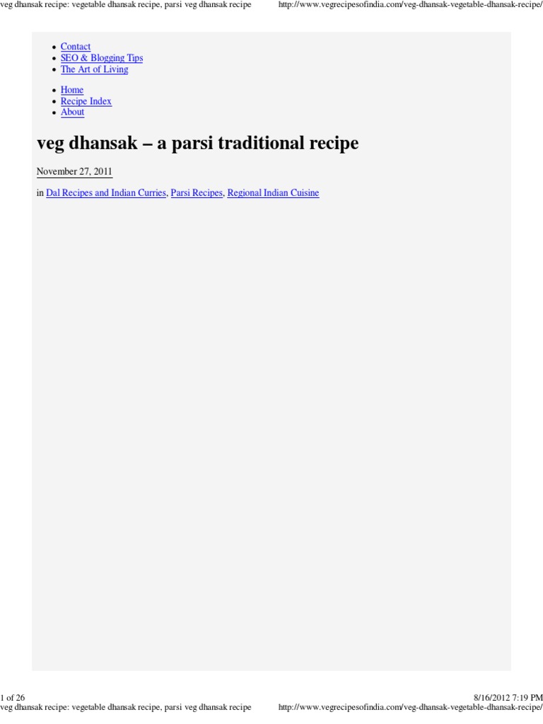 Parsi Veg Dhansak Recipe | PDF | South Asian Cuisine | Desi Cuisine