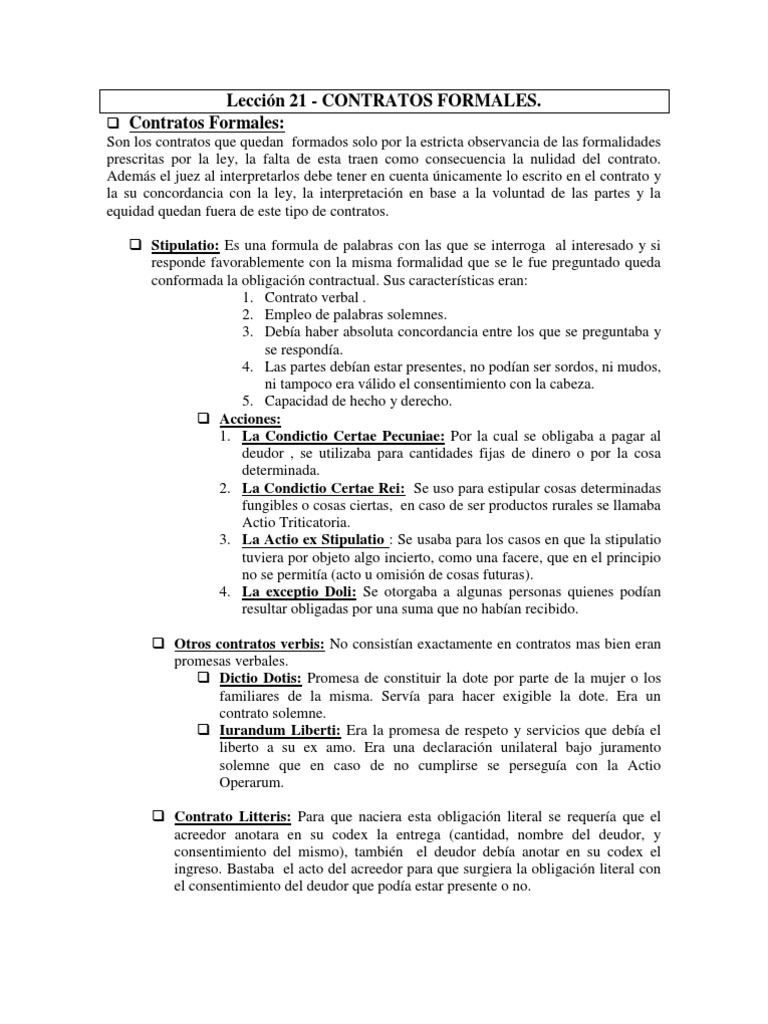 Lección 21 - CONTRATOS FORMALES PDF | PDF