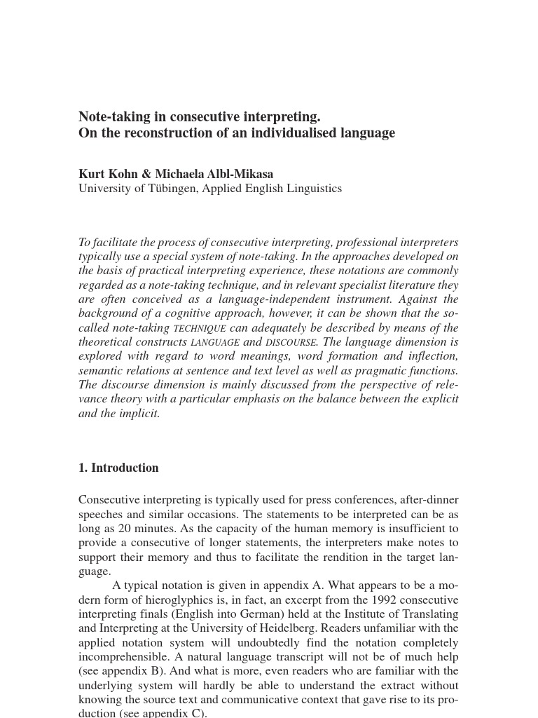 Note-taking in consecutive interpreting. | Language Interpretation ...