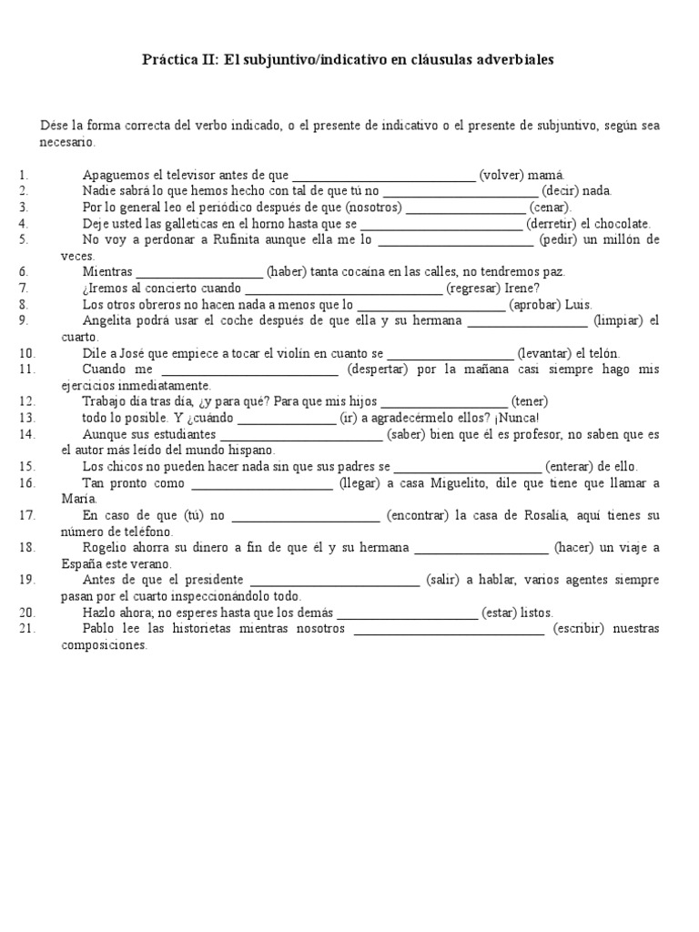 Subjuntivo en Cláusulas Adverbiales | PDF | Tipología Lingüística ...