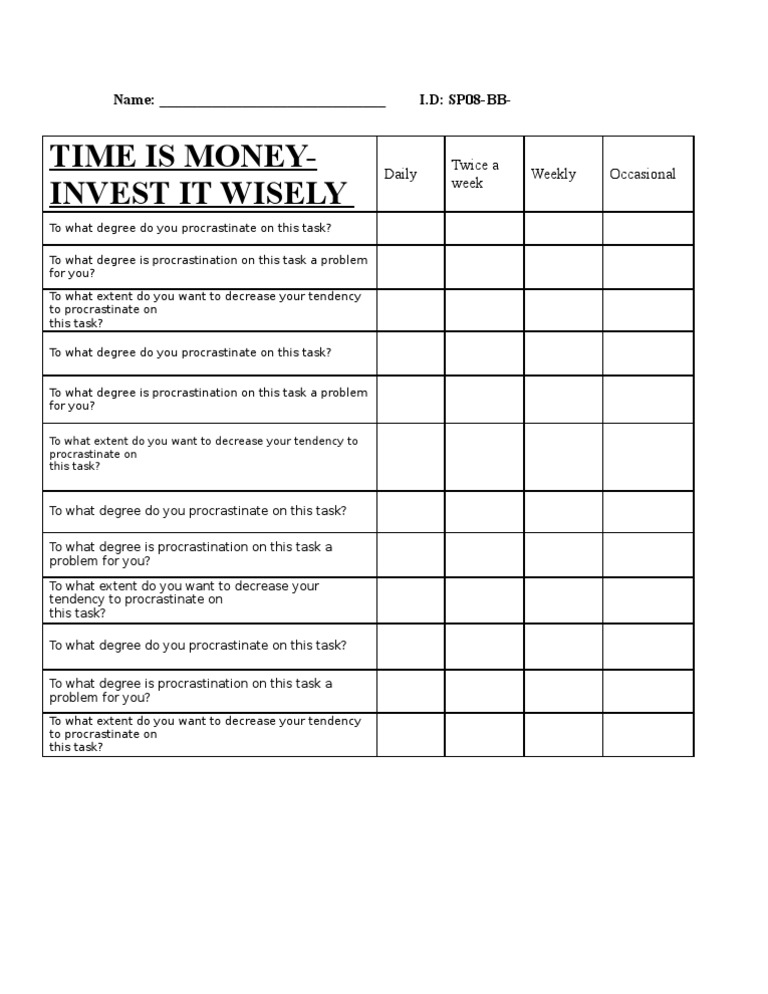 Worksheet On Procrastination | PDF
