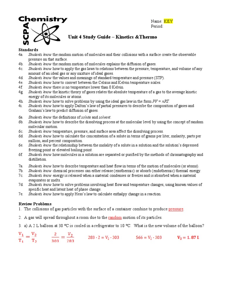 Unit 4 Study Guide Solutions - Kinetics & Thermo | PDF | Gases | Solution