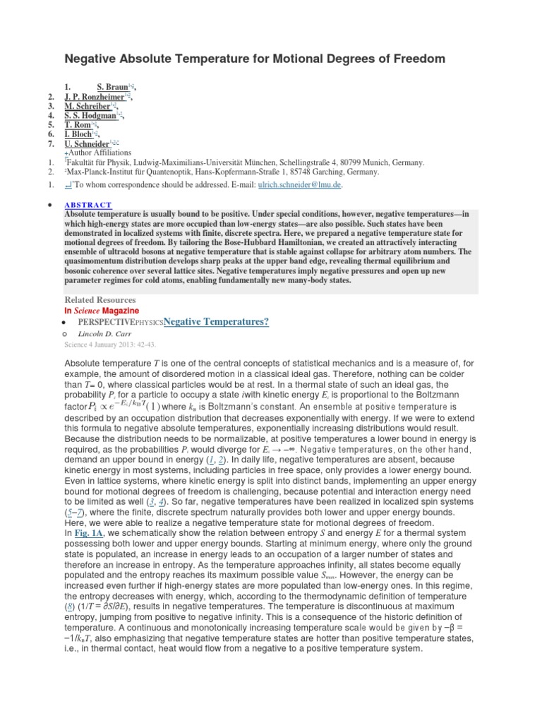 Negative Absolute Temperature For Motional Degrees of Freedom PDF | PDF ...