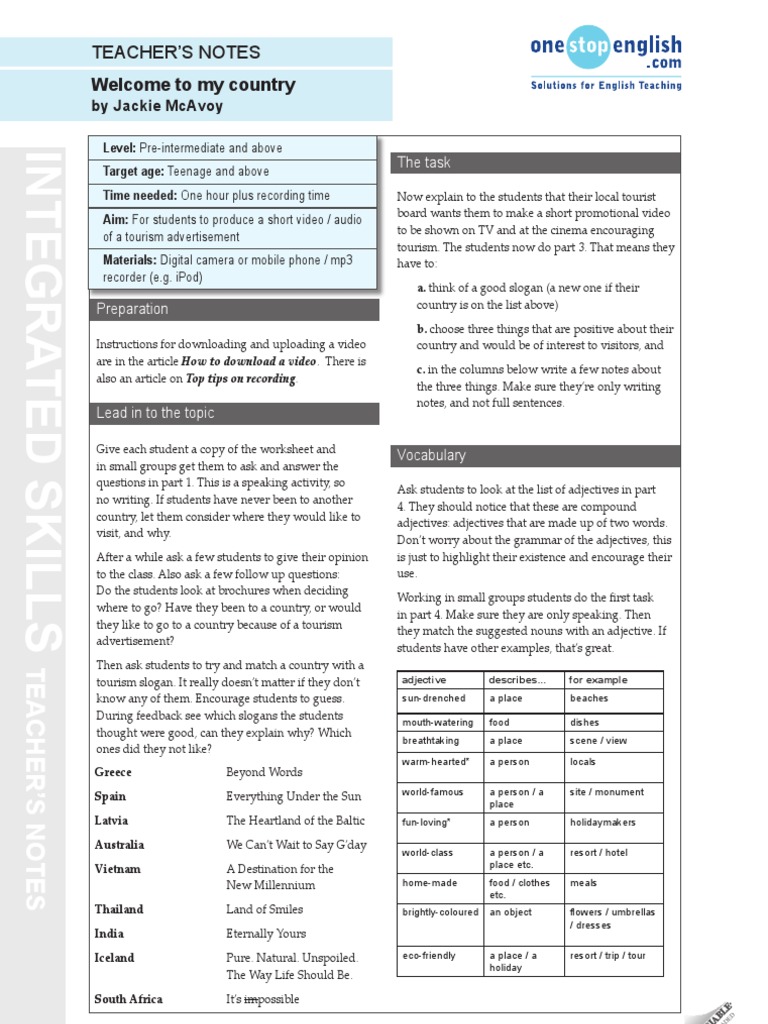 Welcome To My Country - Lesson Plan | PDF | Tourism | Communication