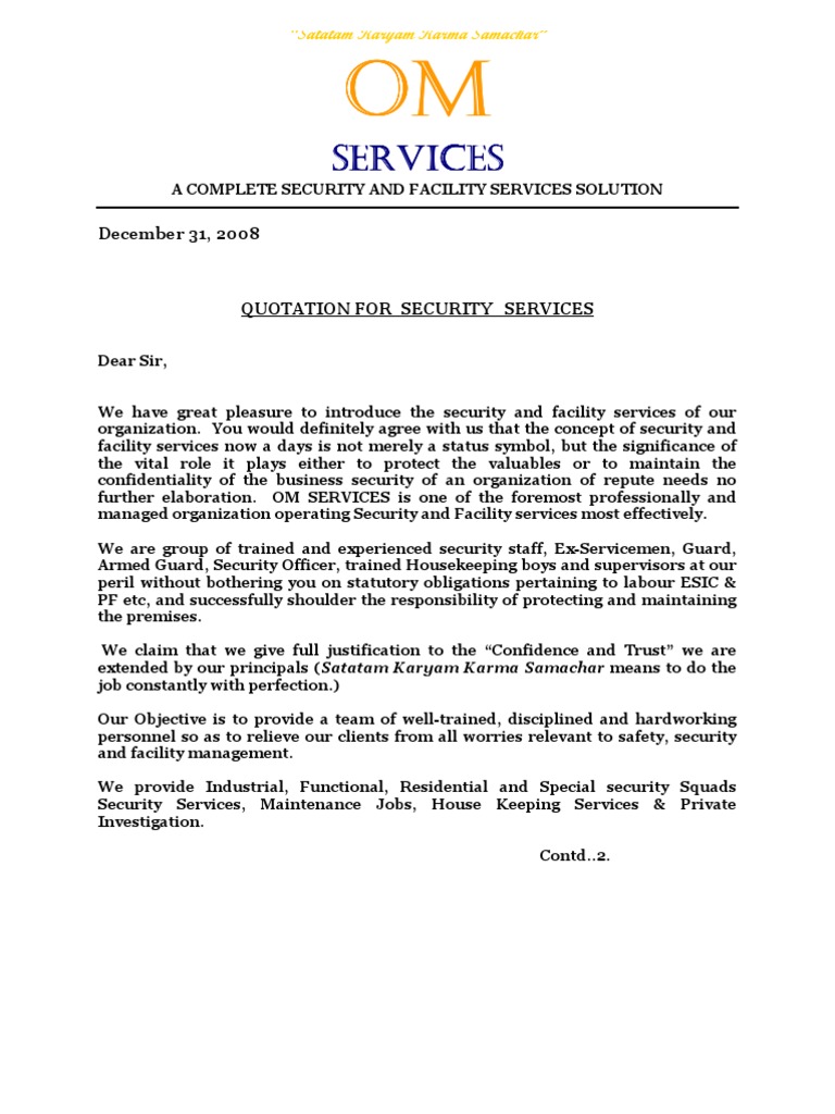 Om Services Quotation | PDF | Security Guard | Government