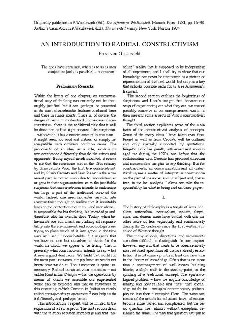 Introduction to Radical Constructivism | PDF | Epistemology | Reality