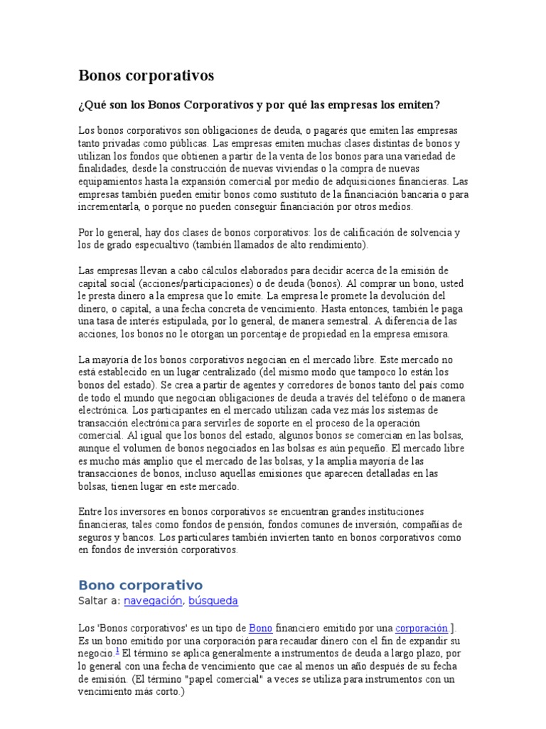 Bonos Corporativos: Definición y Tipos | PDF | Bonos corporativos | Deuda