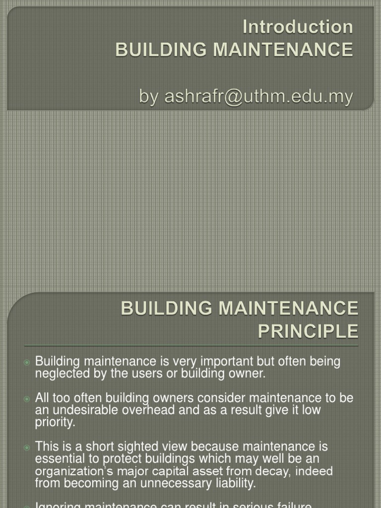 Chapter 1 Introduction To Building Maintenance Pdf Engineering