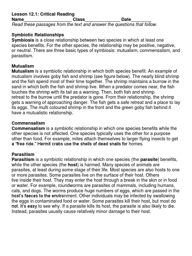 Communities Worksheet | PDF | Parasitism | Symbiosis