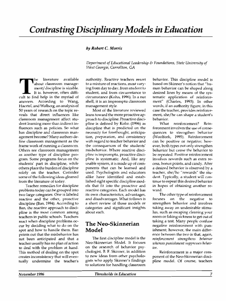Classroom Discipline Models Explained | PDF | Reinforcement | Classroom ...
