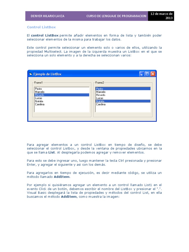 PROPIEDADES Control ListBox | PDF | Lenguaje de programación | Áreas de informática