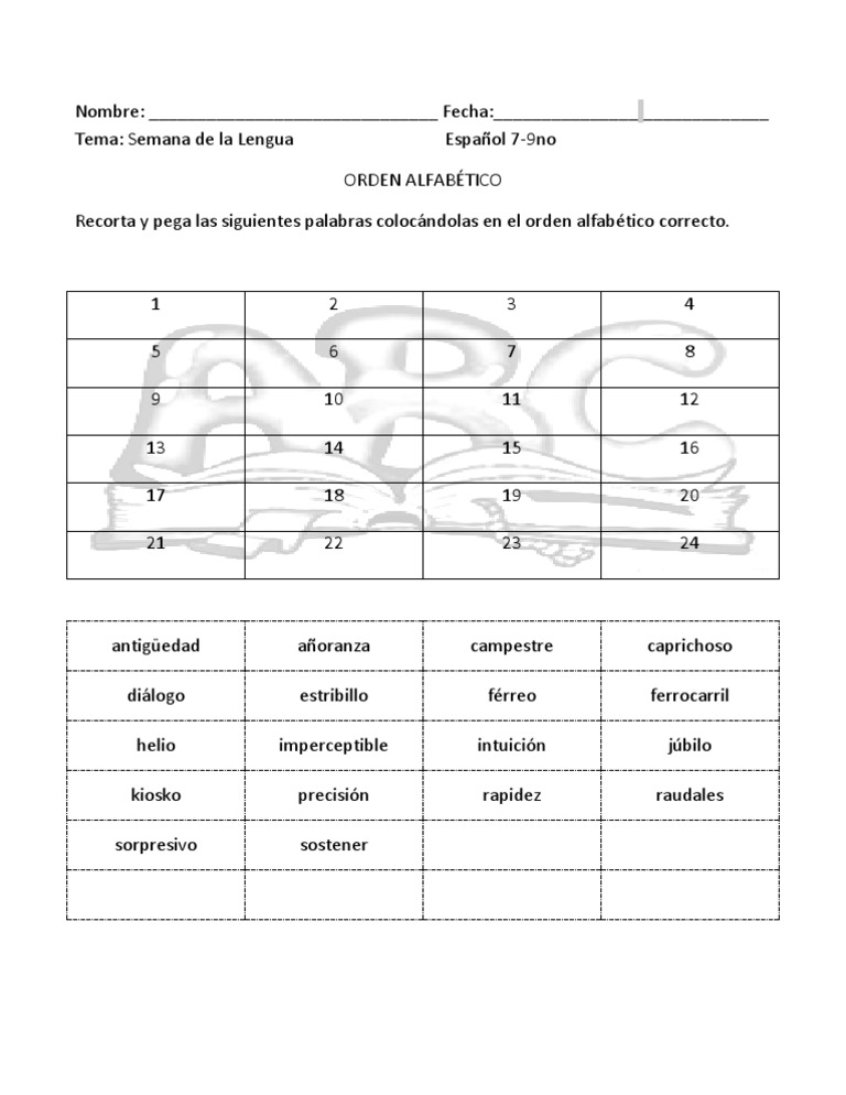 Recorta y Pega Orden Alfabético | PDF