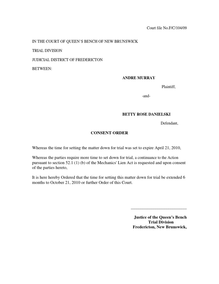 Consent Order for Trial Continuance | PDF | Social Science | Law