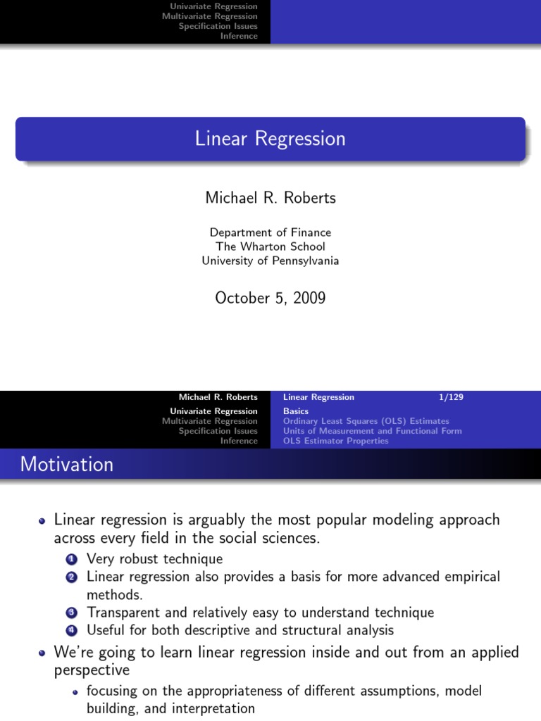Linear Regression Slides | PDF | Ordinary Least Squares | Regression Analysis