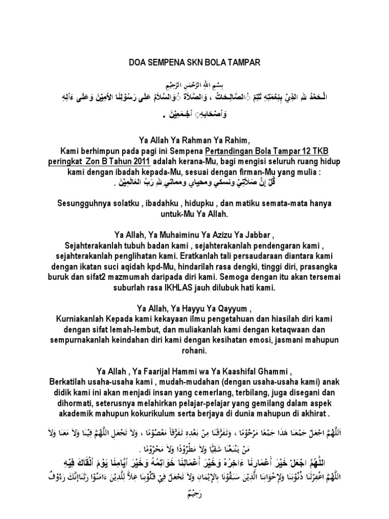 DOA SEMPENA SKN BOLA TAMPAR | PDF