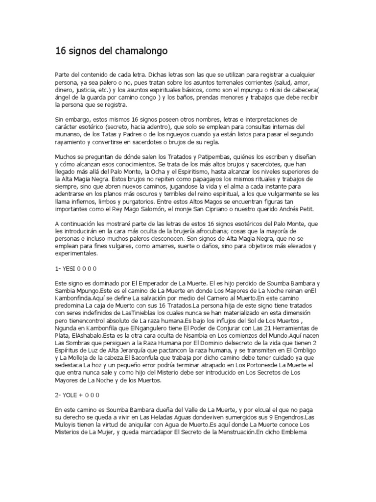 16 Signos Del Chamalongo | PDF | Espíritu | Brujería