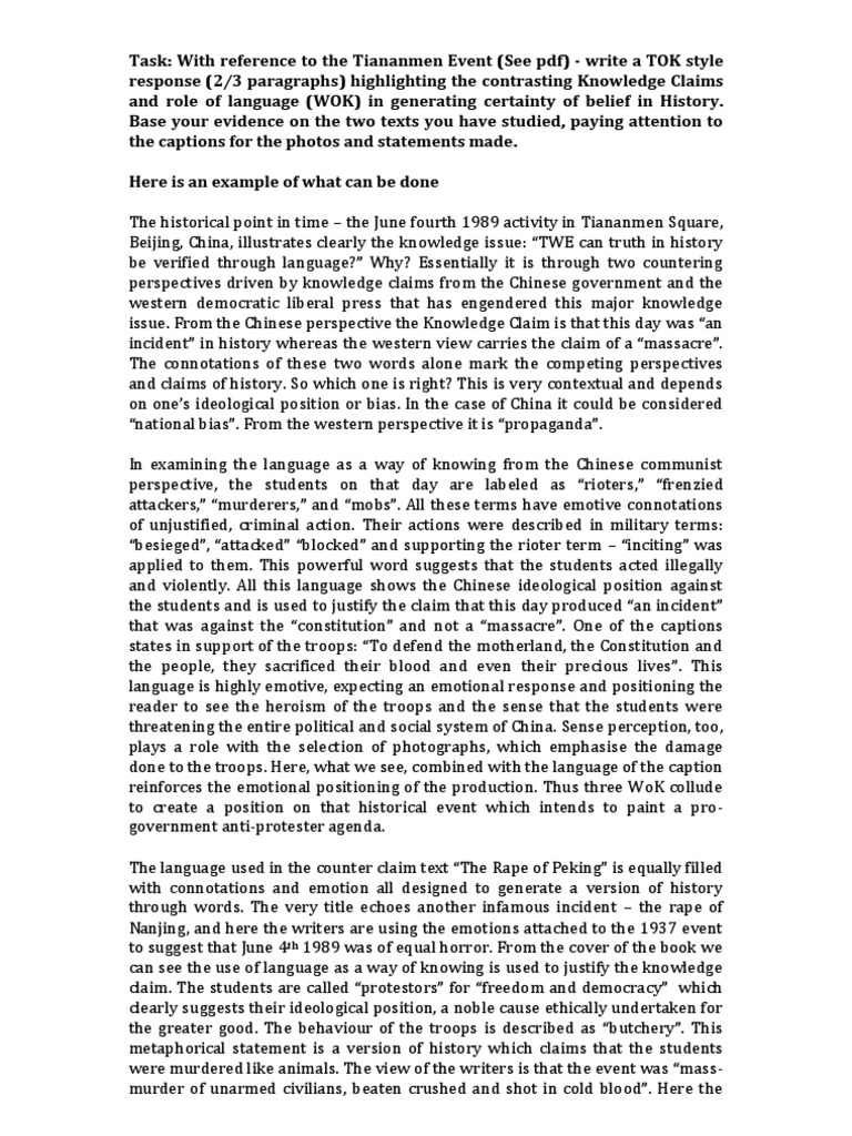 TOK TIANANMEN SQUARE The Historical Point in Time - The June Fourth ...