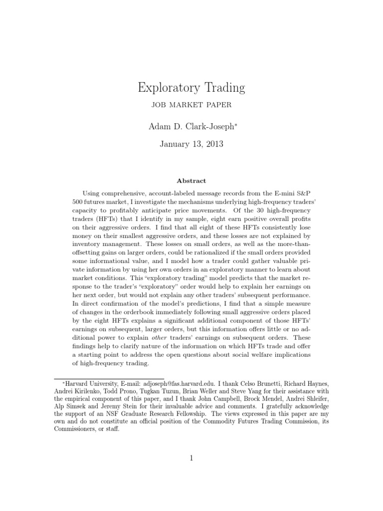 Exploratory Trading Job Market Paper | High Frequency Trading | Order ...