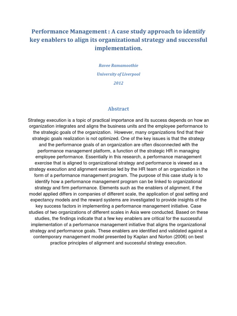 Performance Management; A Case Study Approach to Identify Key Enablers ...