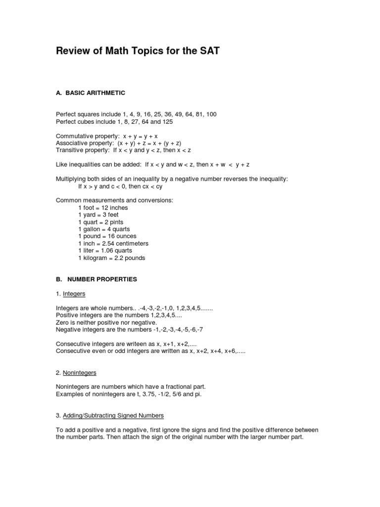 Review of Math Topics for the SAT | PDF | Fraction (Mathematics) | Triangle