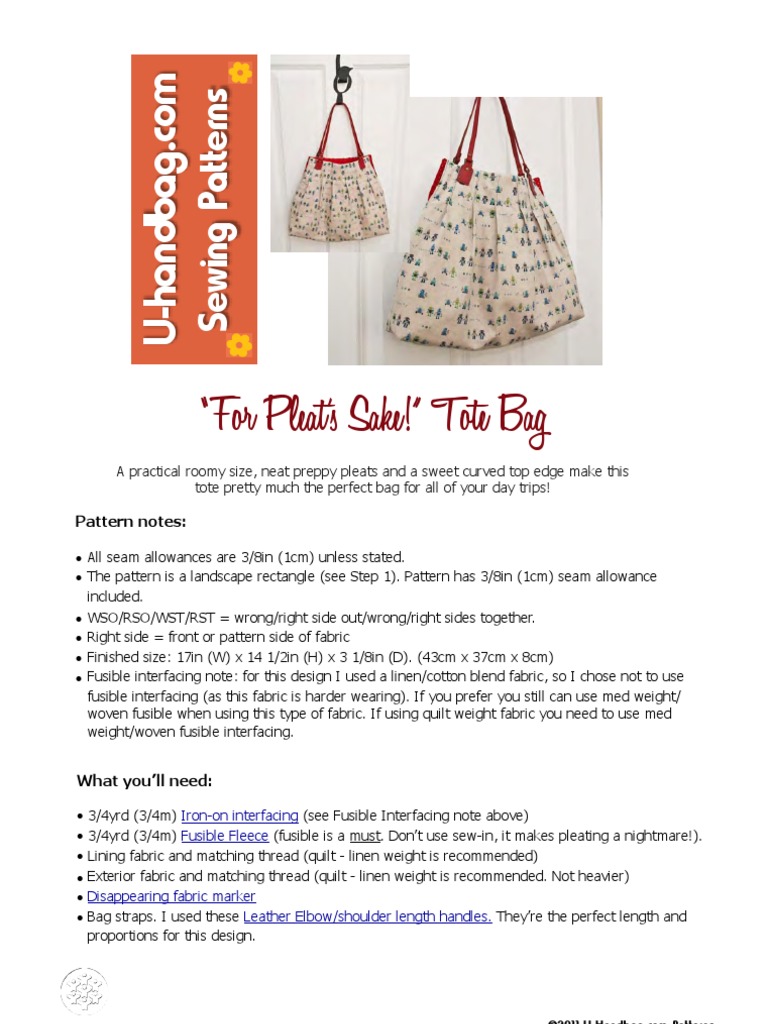 Free U-Handbag Bag Pattern. 'For Pleat's Sake Tote'PDF | PDF | Seam ...