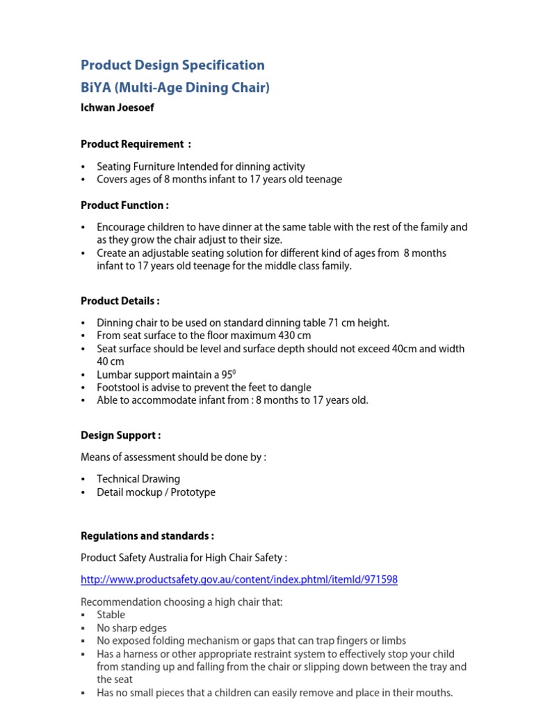 Product Design Specification BiYA | PDF | Home & Garden