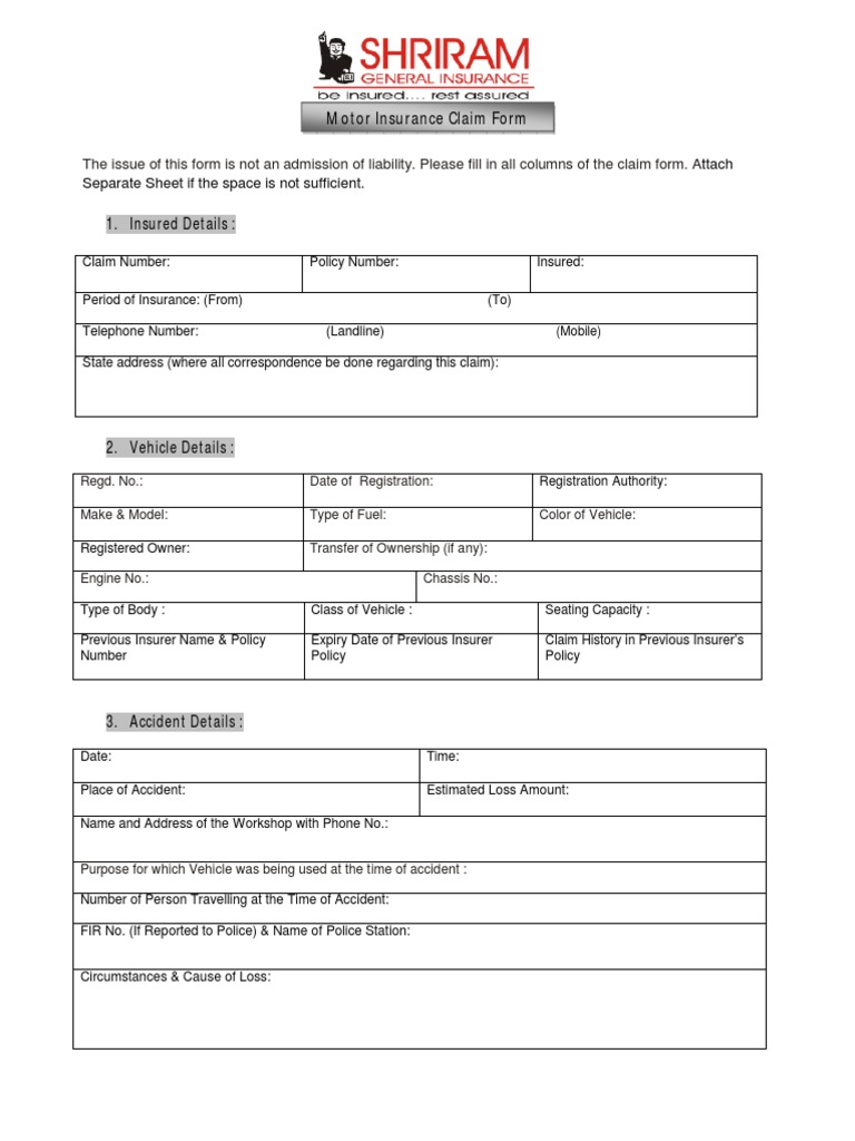 Shriram Claim Form | PDF
