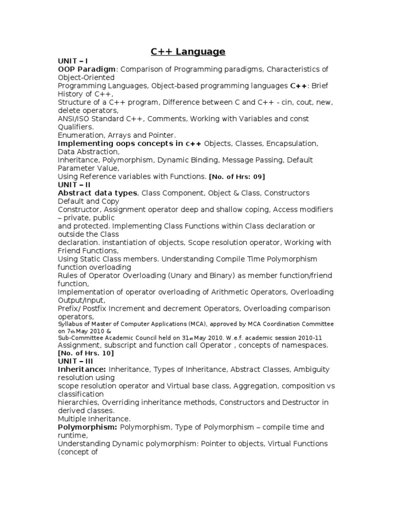 C++ Language: (No. of HRS: 09) | PDF | C++ | Class (Computer Programming)