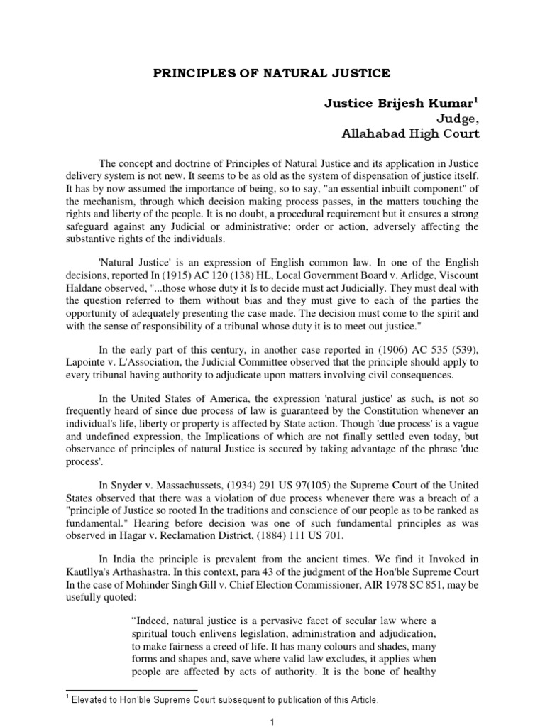 Principles of Natural Justice Justice Brijesh Kumar: Judge, Allahabad ...