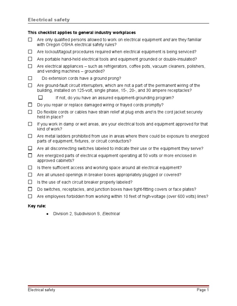 Essential Electrical Safety Checklist | PDF