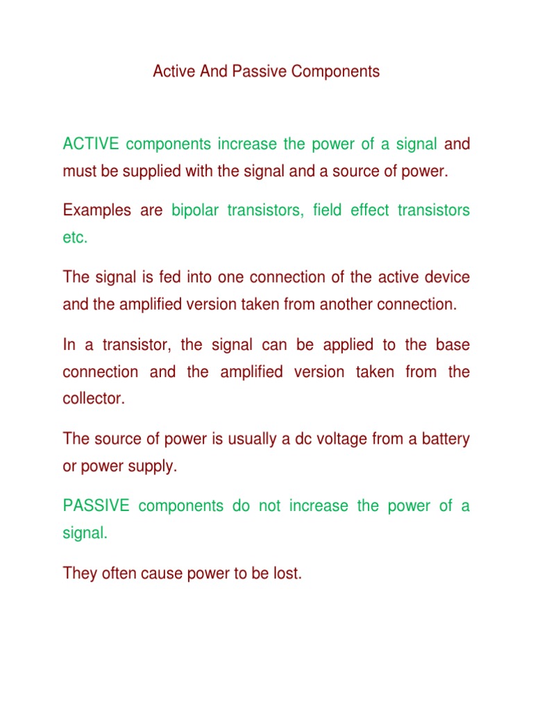 Active and Passive Components | PDF | Passivity (Engineering) | Electronic Component
