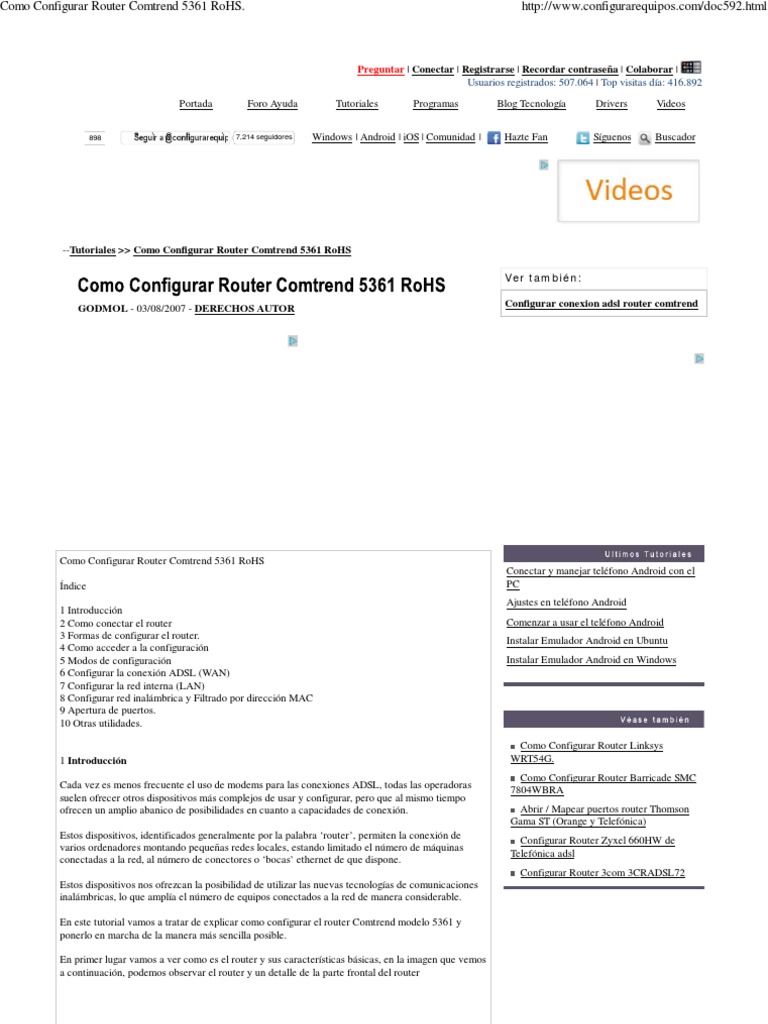 Como Configurar Router Comtrend 5361 RoHS | PDF | Dirección IP ...