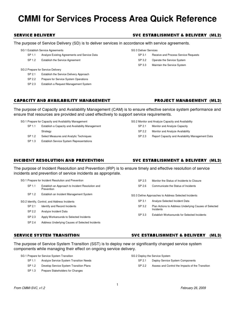 CMMI SVC Quick Reference v1!2!02262009 | PDF | Systems Engineering ...