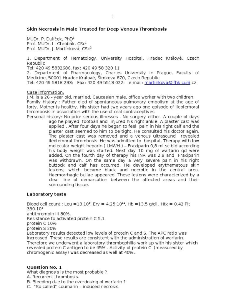 Skin Necrosis in Male Treated For Deep Venous Thrombosis | PDF ...