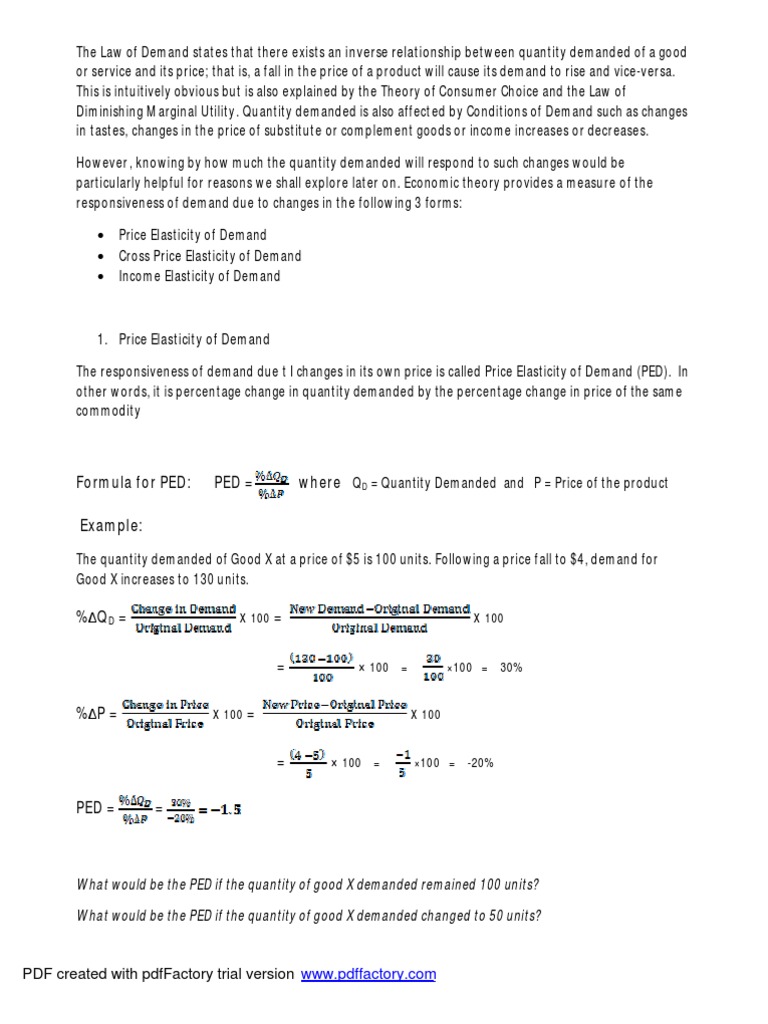 Formula for PED: PED = where: Example | Price Elasticity Of Demand ...