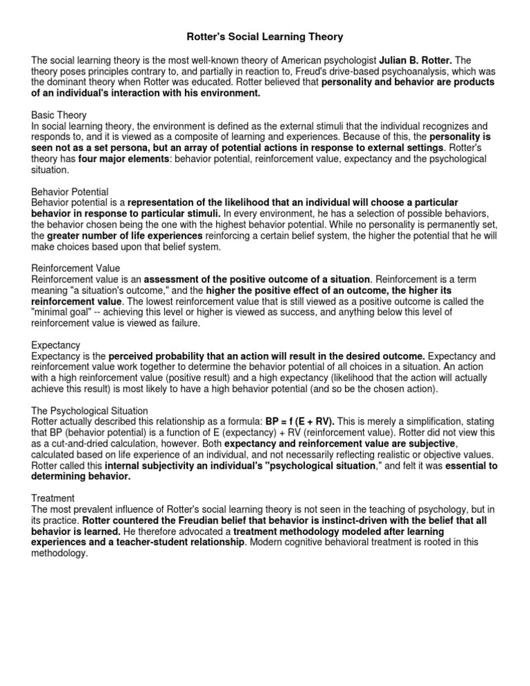 Rotter's Theory of Personality | Reinforcement | Behavior