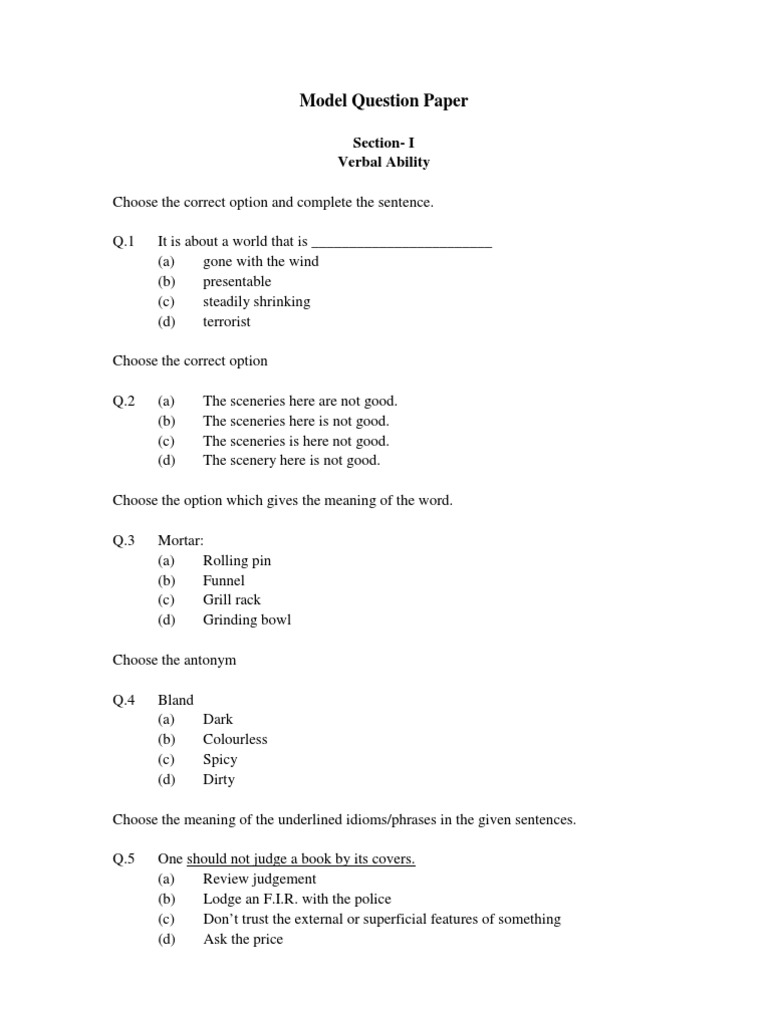 Model Question Paper: Section-I Verbal Ability | PDF | Business ...