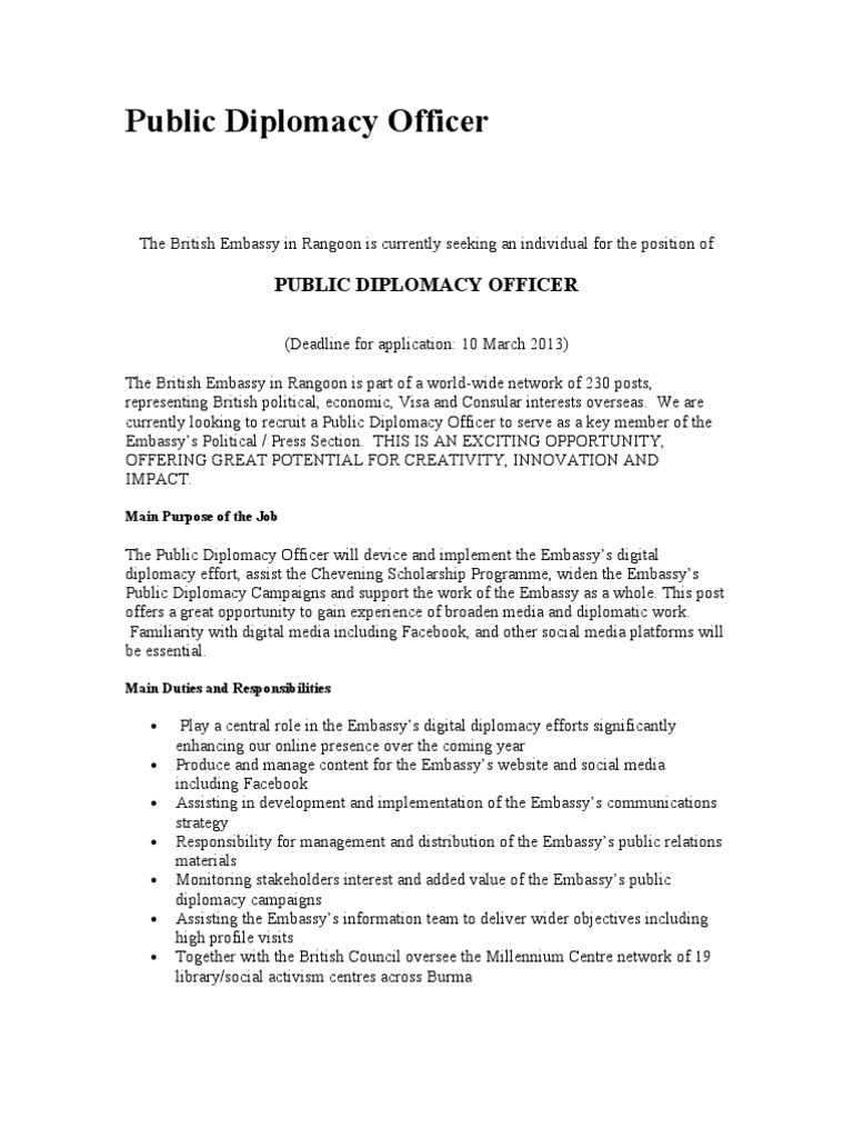Public Diplomacy Officer | PDF | Public Diplomacy | Diplomacy