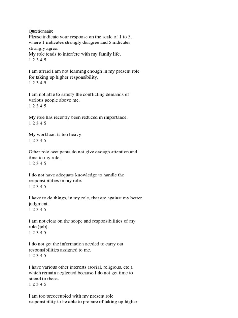 Questionnaire Role Stress | PDF | Workload | Action (Philosophy) Questionnaire Role Stress | PDF | Workload | Action (Philosophy)