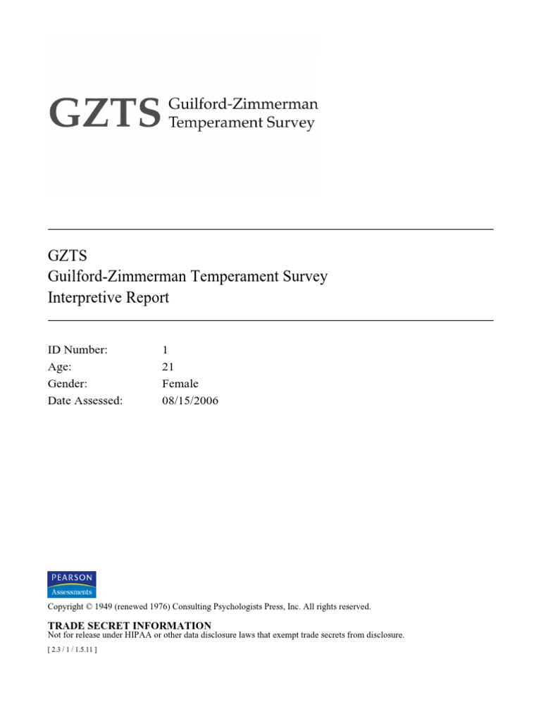 Gzts Guilford-Zimmerman Temperament Survey Interpretive Report | PDF ...