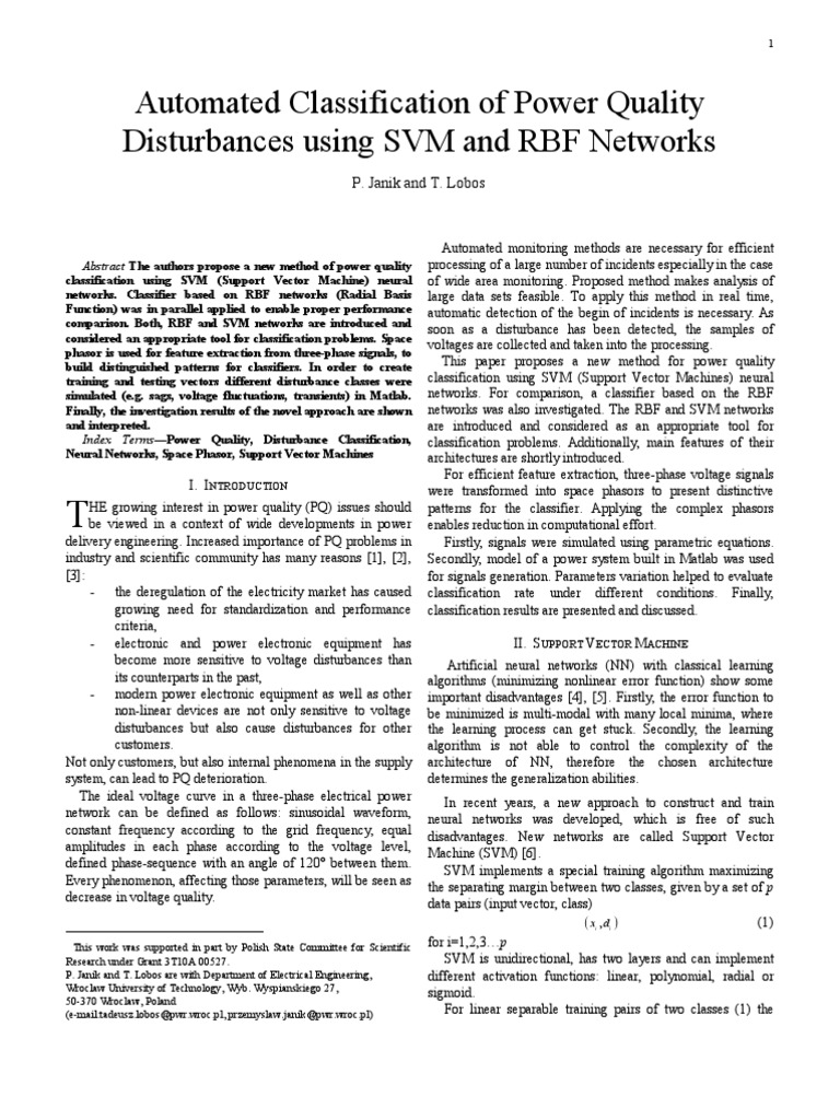 Automated Classification of Power Quality Disturbances Using SVM and ...