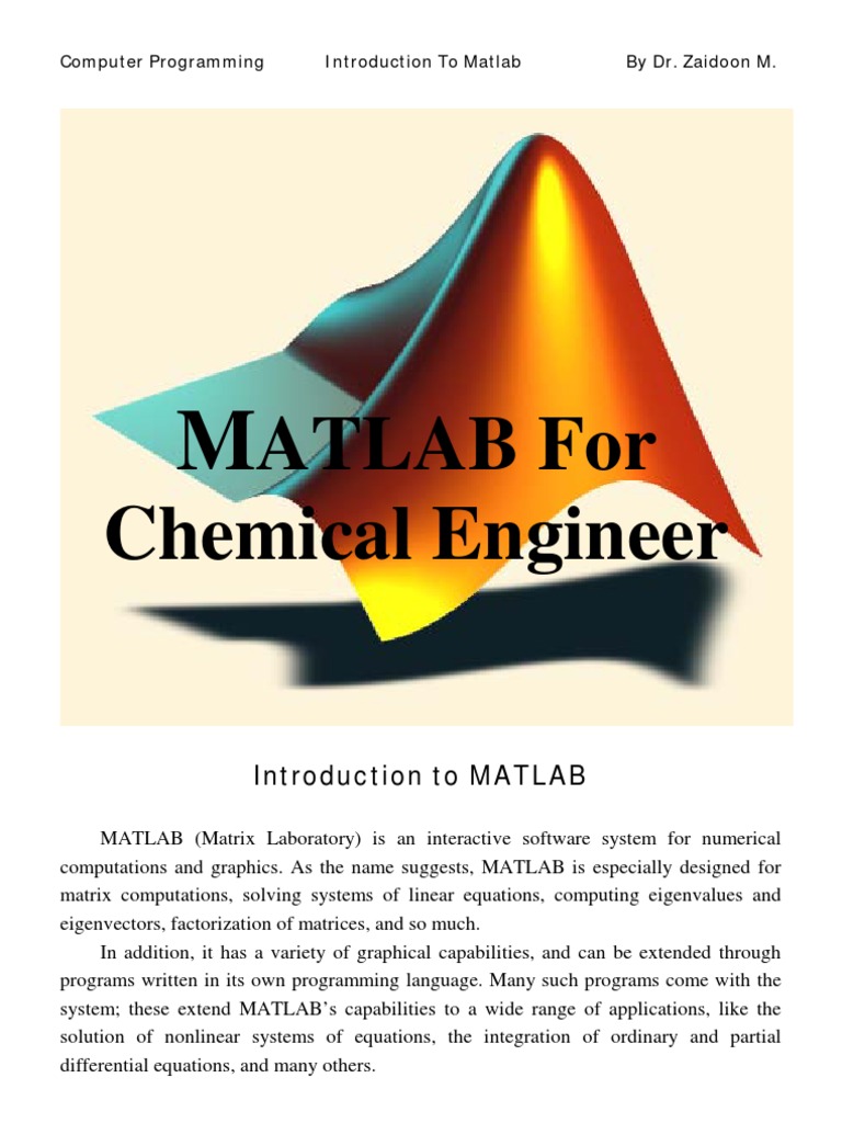 Matlab For Chemical Engineer2 - Zaidoon PDF | PDF | Matrix (Mathematics ...