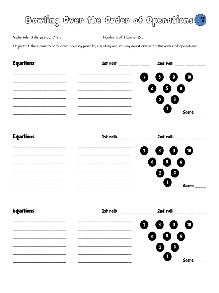 Order of Operations Bowling Game | PDF