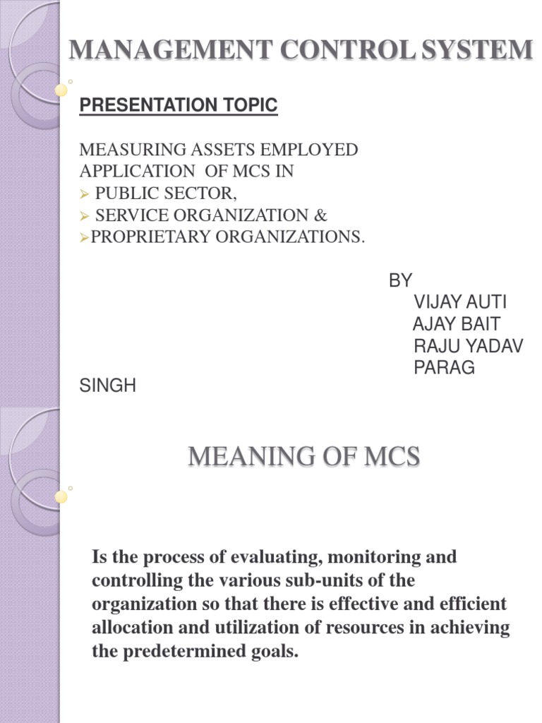 Management Control System: Presentation Topic | PDF | Return On ...